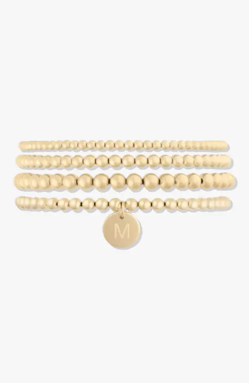 CUFFED BY NANO Classic Initial Coin Beaded Bracelet Stack - Gold M
