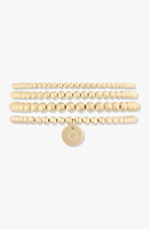 CUFFED BY NANO 14k Gold Filled Beaded Bracelet Stack With Initial Coin - Gold O