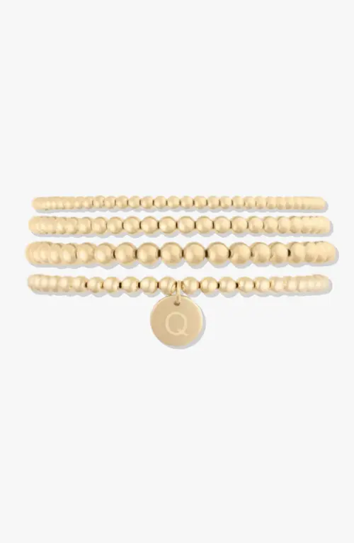 CUFFED BY NANO 14k Gold Filled Beaded Bracelet Stack With Initial Coin - Gold Q