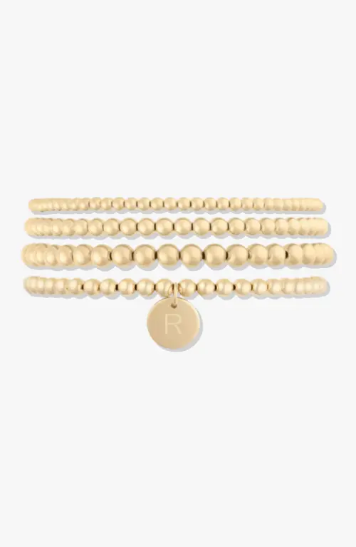 CUFFED BY NANO 14k Gold Filled Beaded Bracelet Stack With Initial Coin - Gold R
