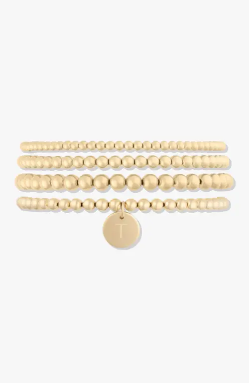CUFFED BY NANO Classic Initial Coin Beaded Bracelet Stack - Gold T