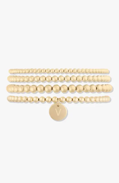 CUFFED BY NANO 14k Gold Filled Beaded Bracelet Stack With Initial Coin - Gold V