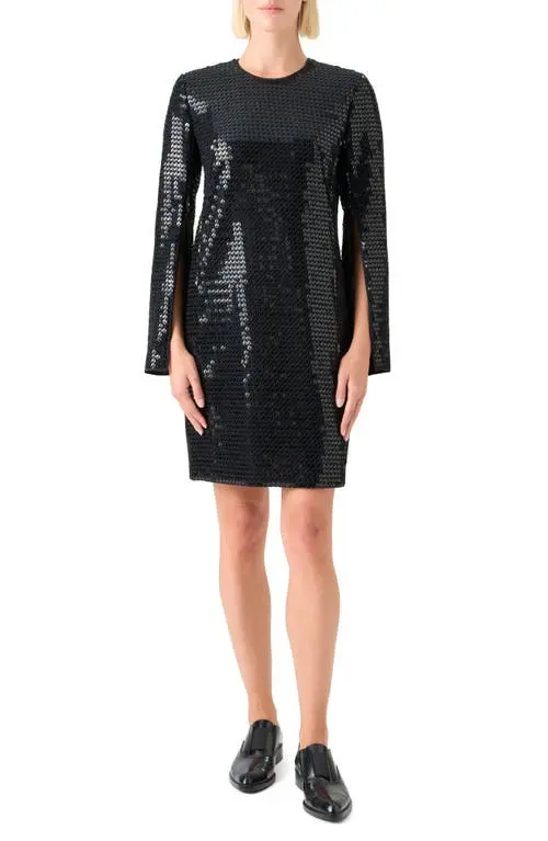 Akris Long Sleeve Sequin Sheath Dress With Adjustable Sleeves