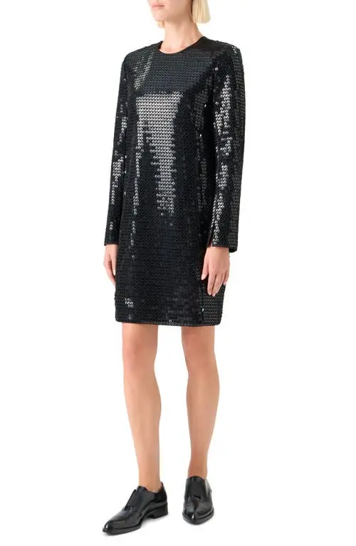 Akris Long Sleeve Sequin Sheath Dress With Adjustable Sleeves