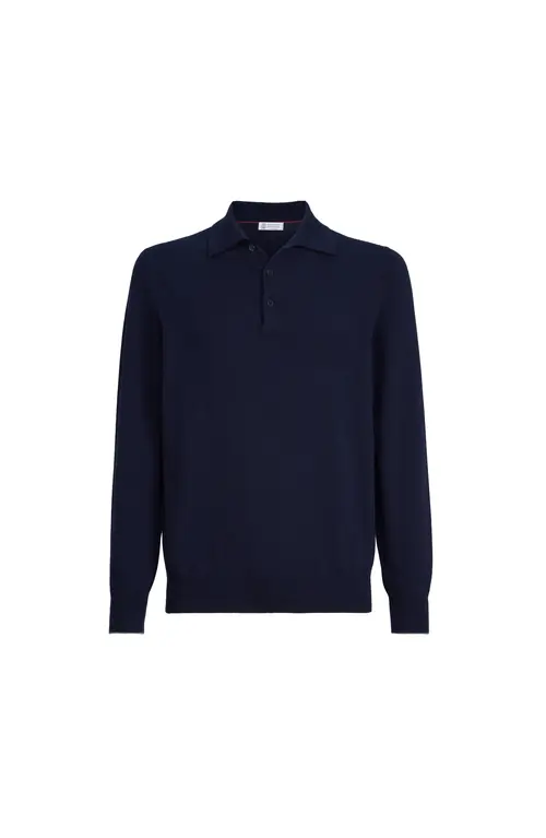 Brunello Cucinelli Cashmere Knit Polo Shirt - Navy Blue