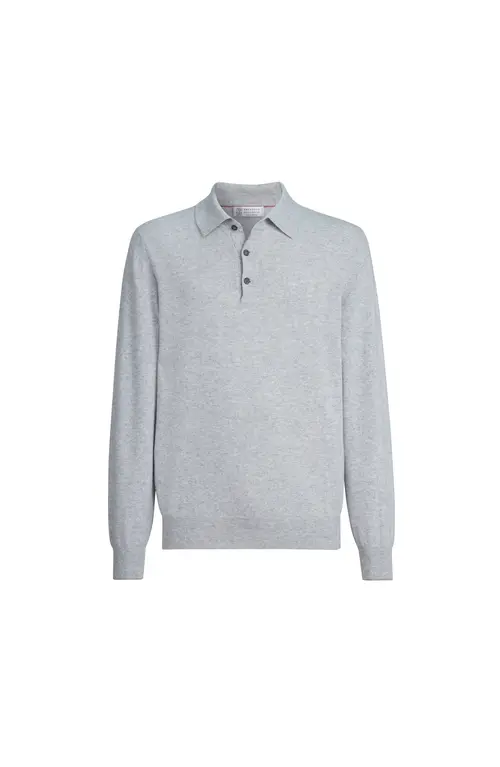 Brunello Cucinelli Cashmere Knit Polo Shirt - Pebble