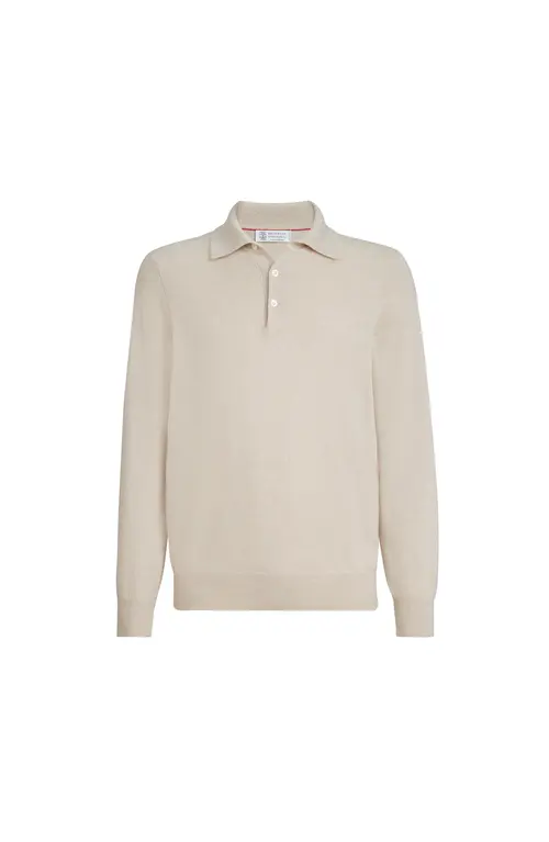 Brunello Cucinelli Cashmere Knit Polo Shirt - Sand