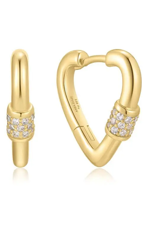 ANIA HAIE Pavé Clasp Heart Huggie Hoop Earrings - Shiny Gold