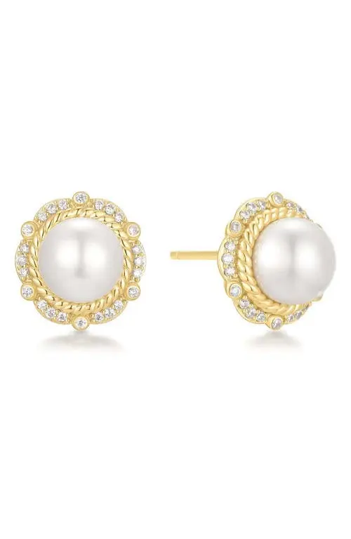 ANIA HAIE Faux Pearl And Pavé Button Earrings - Shiny Gold