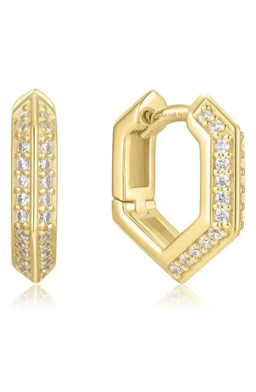 ANIA HAIE Pavé Shield Huggie Hoop Earrings - Shiny Gold