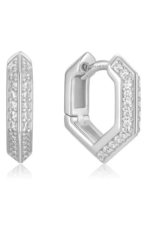 ANIA HAIE Pavé Shield Huggie Hoop Earrings - Silver