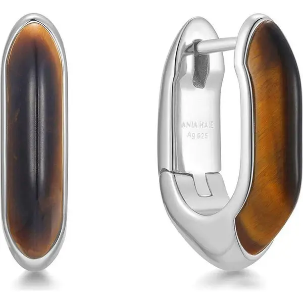 ANIA HAIE Tiger's Eye Huggie Hoop Earrings - Silver