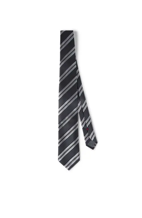 Brunello Cucinelli Silk Striped Necktie - Anthracite