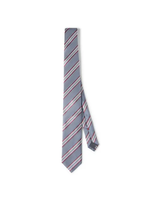 Brunello Cucinelli Silk Striped Necktie - Medium Grey