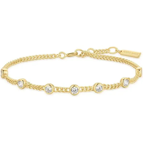 ANIA HAIE Bezel Cubic Zirconia Station Chain Bracelet - Shiny Gold