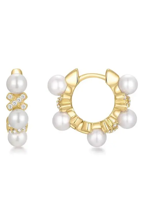 ANIA HAIE Faux Pearl Pavé Hoop Earrings - Shiny Gold