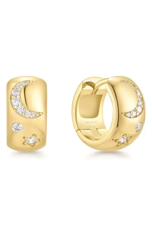ANIA HAIE Celestial Crystal Pavé Huggie Hoop Earrings - Shiny Gold
