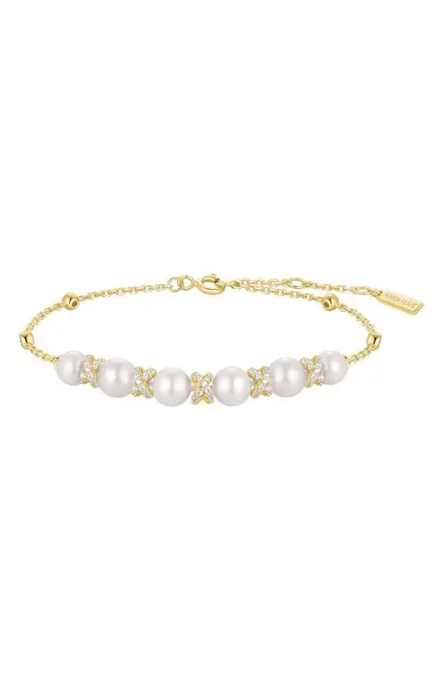 ANIA HAIE Faux Pearl & Pavé Chain Bracelet - Shiny Gold