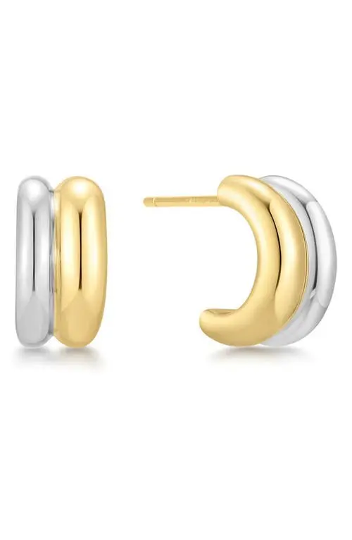 ANIA HAIE Two-row Huggie Hoop Earrings - Mixed Shiny Gold Silver
