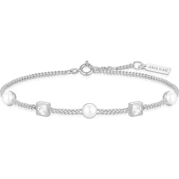 ANIA HAIE Cultured Pearl & Zirconia Station Bracelet - Silver