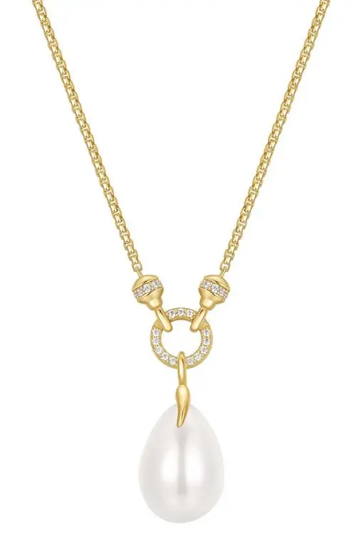 ANIA HAIE Pavé Link Faux Pearl Pendant Necklace - Shiny Gold