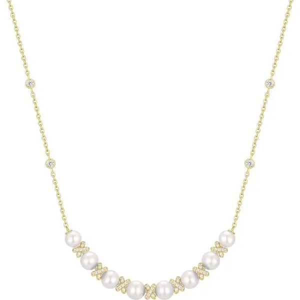 ANIA HAIE Faux Pearl And Pavé Charm Necklace - Shiny Gold