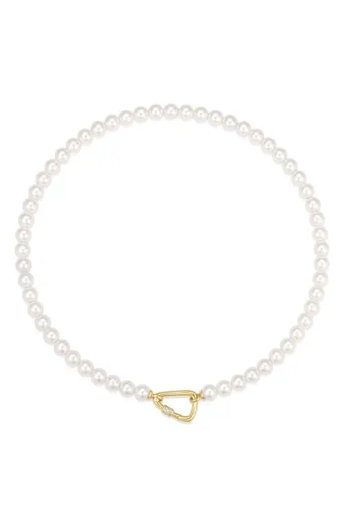 ANIA HAIE Pavé Carabiner Clasp Faux Pearl Necklace - Shiny Gold