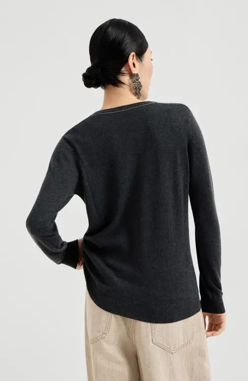 Brunello Cucinelli Cashmere Sweater With Monili Decoration - Anthracite