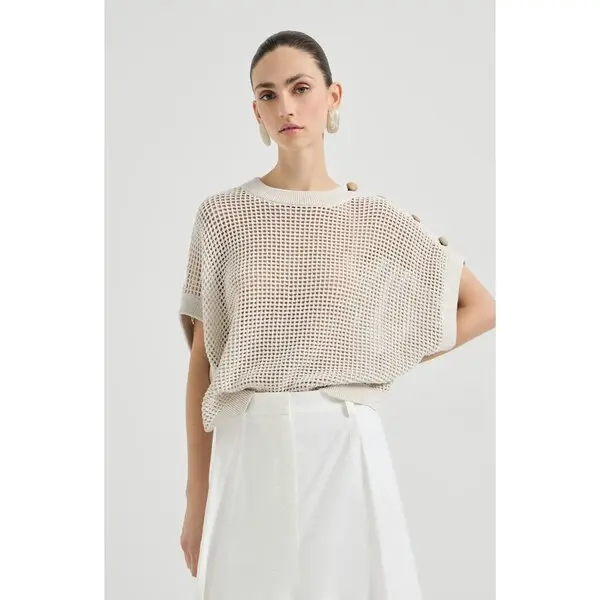 Brunello Cucinelli Cotton Net Knit Sweater - Oat