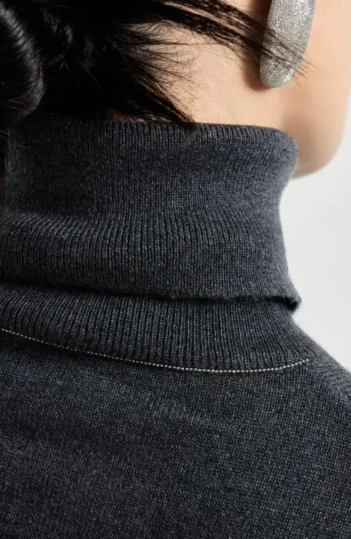 Brunello Cucinelli Cashmere High Neck Sweater With Monili Detail - Anthracite