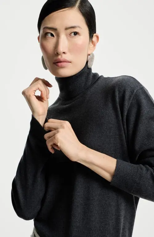Brunello Cucinelli Cashmere High Neck Sweater With Monili Detail - Anthracite