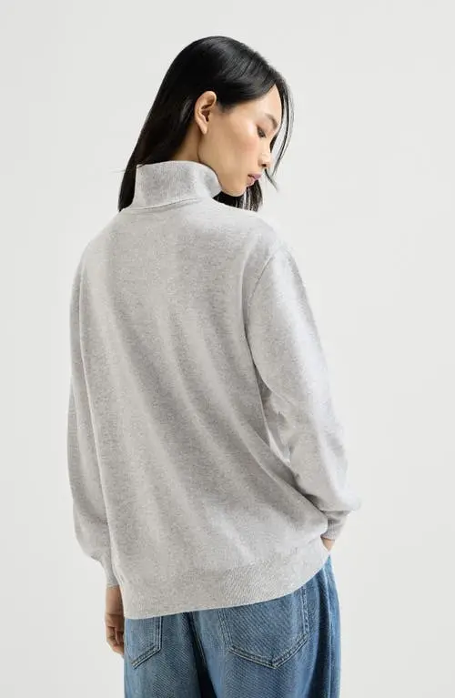 Brunello Cucinelli Cashmere High Neck Sweater With Monili Detail - Pebble