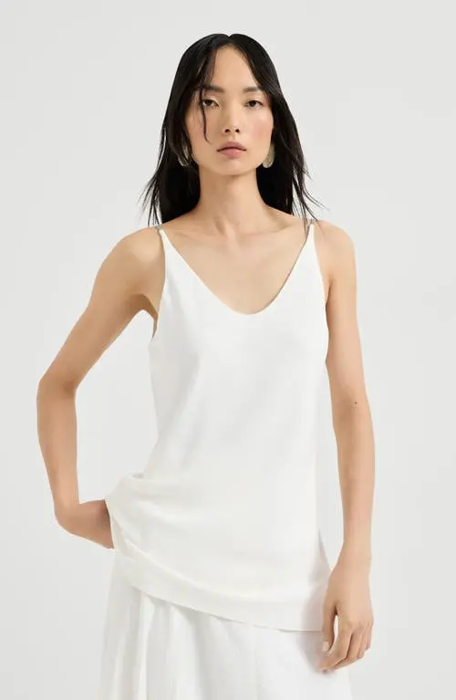 Brunello Cucinelli Silk Crêpe Top With Monili Straps - White