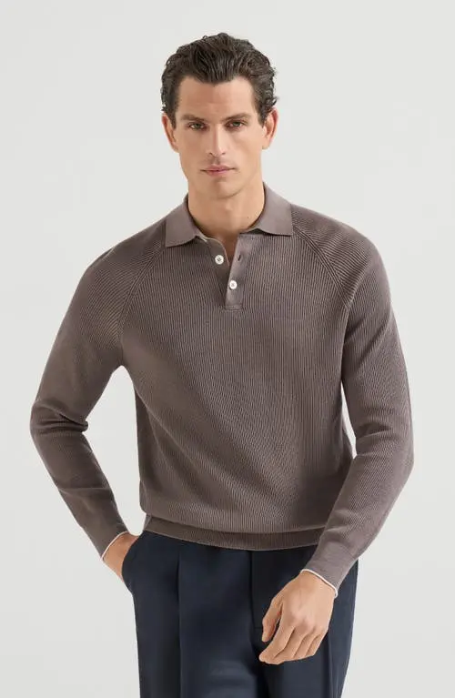 Brunello Cucinelli Rib Knit Polo - Hazelnut