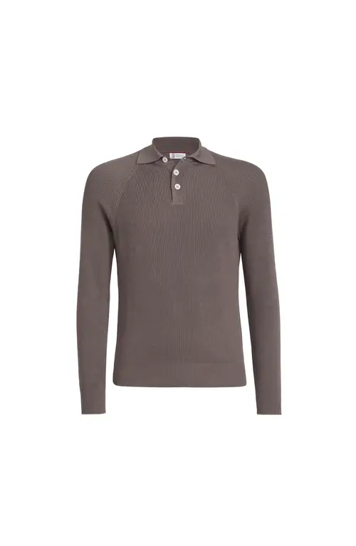 Brunello Cucinelli Rib Knit Polo - Hazelnut