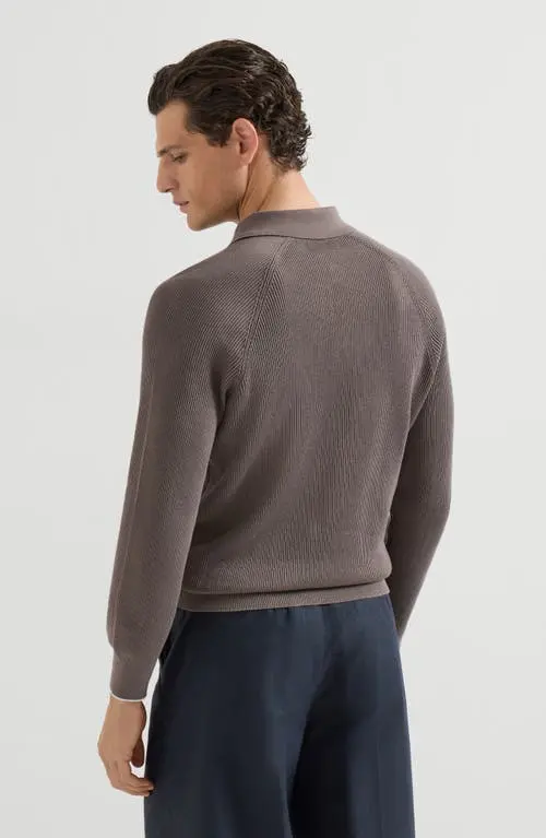 Brunello Cucinelli Rib Knit Polo - Hazelnut