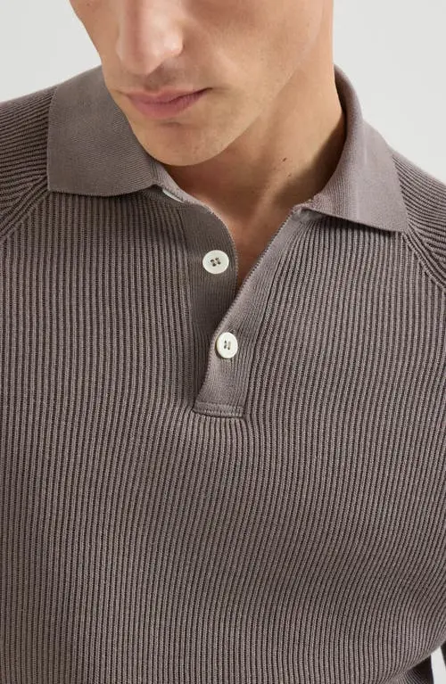 Brunello Cucinelli Rib Knit Polo - Hazelnut
