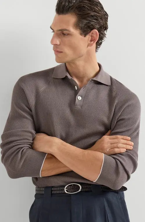 Brunello Cucinelli Rib Knit Polo - Hazelnut