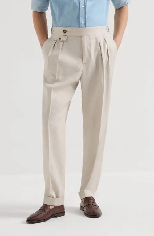 Brunello Cucinelli Trousers With Double Pleats And Tabs - Buff