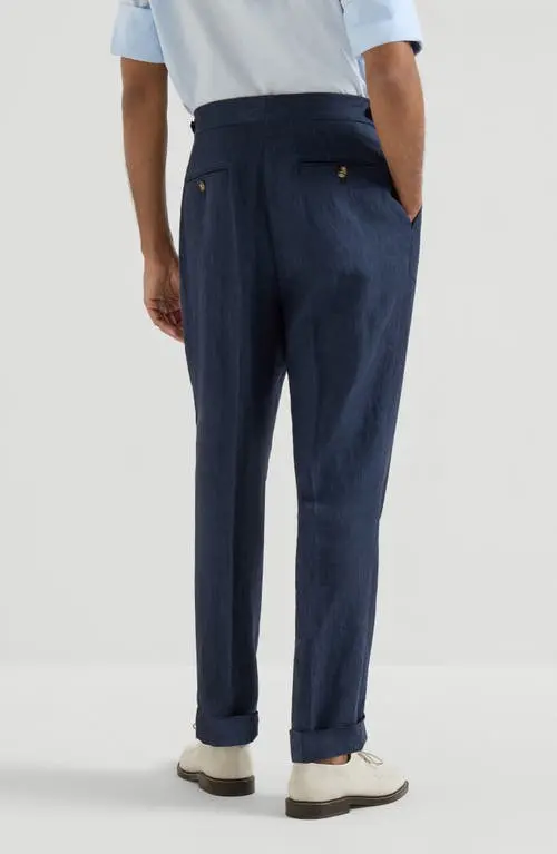 Brunello Cucinelli Tailor Fit Linen Trousers - Blue
