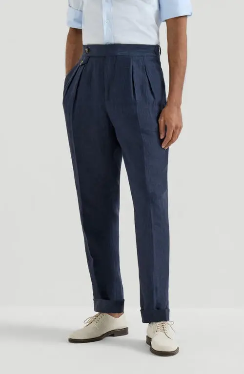 Brunello Cucinelli Tailor Fit Linen Trousers - Blue