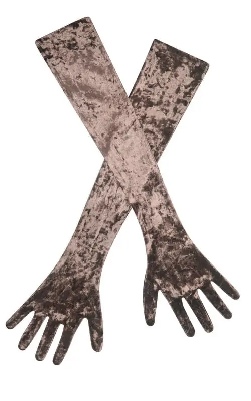 MISS CIRCLE NEW YORK Tess Velvet Opera Gloves - Coffee