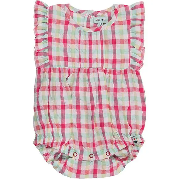 LILLY + SID Organic Cotton Check Print Romper - Pink