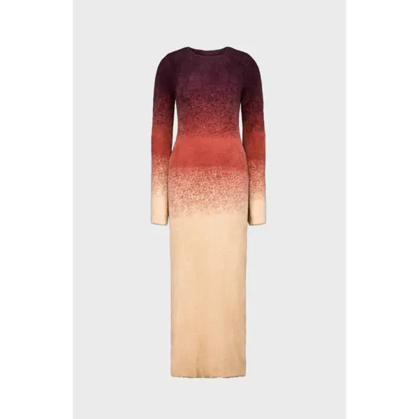 SAEMDI Gradient Knit Maxi Dress - Burgundy To Peach
