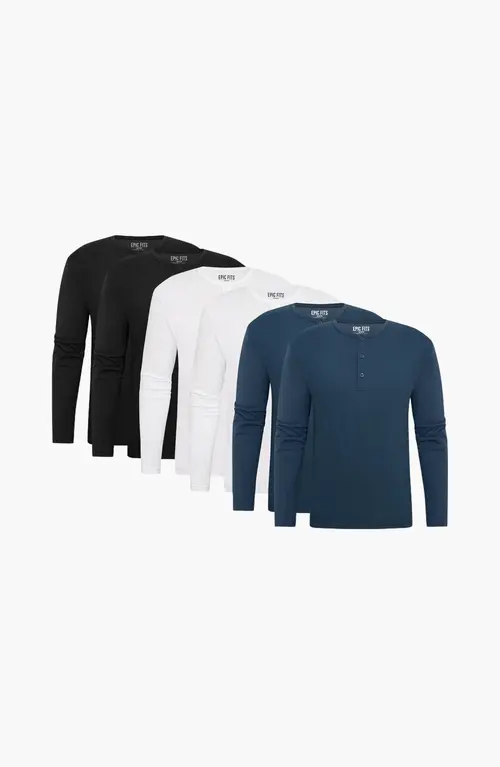 EPIC FITS Long Sleeve Henley - Black/white/slate Blue