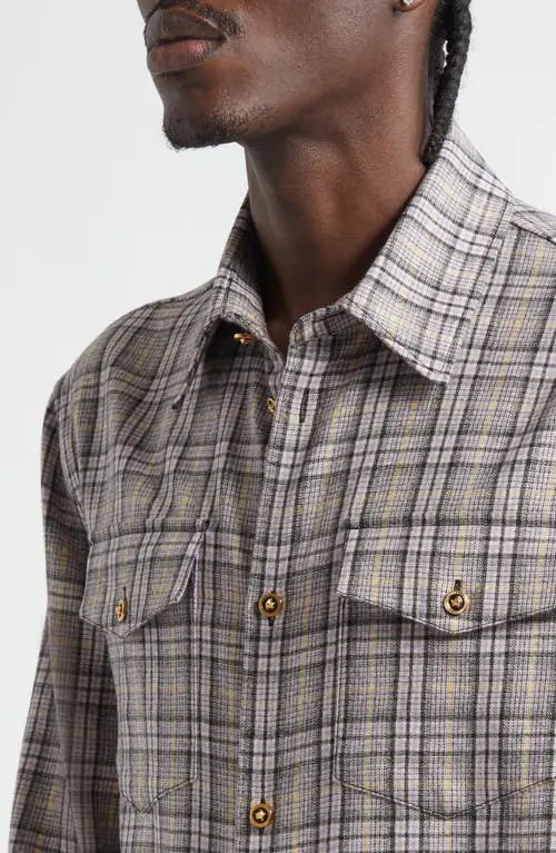 Versace Check Virgin Wool Flannel Button-up Shirt