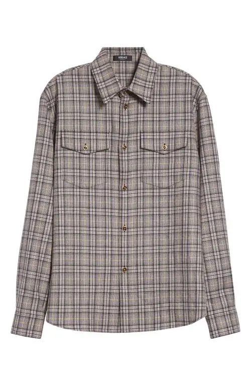 Versace Check Virgin Wool Flannel Button-up Shirt
