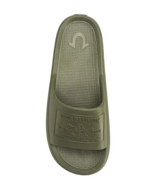 True Religion Wayne Logo Slide Sandals - Olive