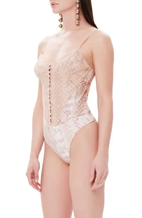 AFRM Mesh & Lace Sleeveless Thong Bodysuit