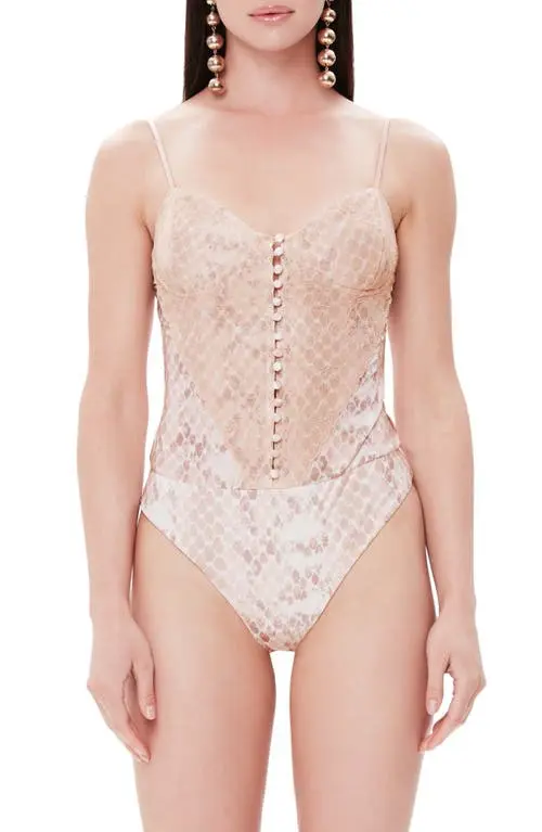 AFRM Mesh & Lace Sleeveless Thong Bodysuit